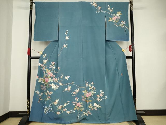 平和屋着物●本加賀友禅作家　寺西光博　訪問着　枝花文　暈し染　　正絹　逸品　未使用　AAAT0844ck