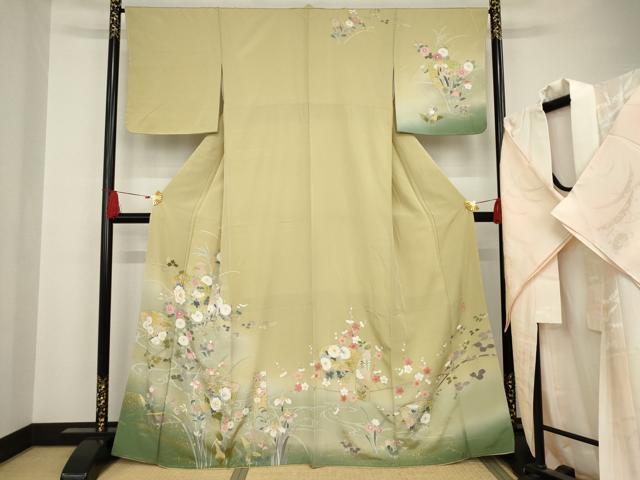 平和屋着物●訪問着　長襦袢(袷)セット　友禅　作家物　地紙短冊花文　暈し染め　金彩　正絹　逸品　未使用　AAAT0873ck