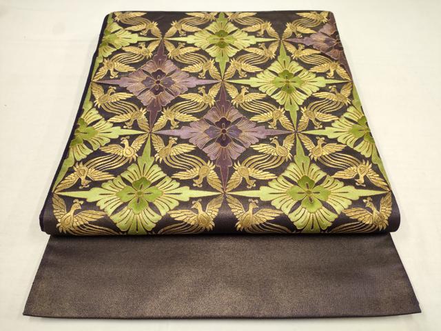 平和屋着物●西陣　川島織物謹製　総刺繍　袋帯　花鳥菱文　金糸　正絹　逸品　AAAT1177wj