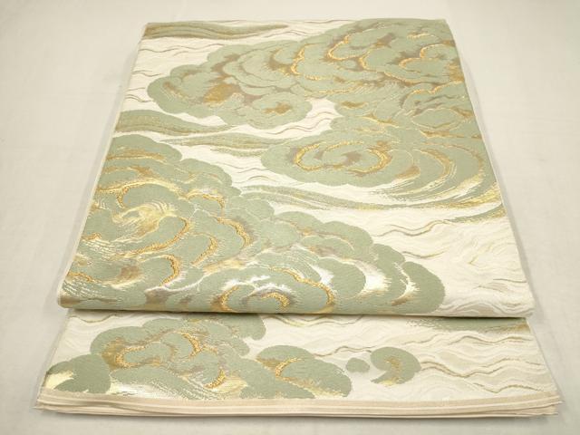 平和屋着物●西陣　小森織物謹製　六通柄袋帯　唐織　遠山流水雲取り文　金糸　正絹　逸品　AAAT1254wj