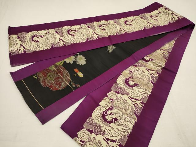 平和屋着物○アンティーク 大正ロマン 両面 六寸帯 龍 正絹 逸品