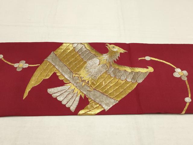 平和屋着物○アンティーク 大正ロマン 九寸名古屋帯 刺繍 龍 鷹 金銀糸