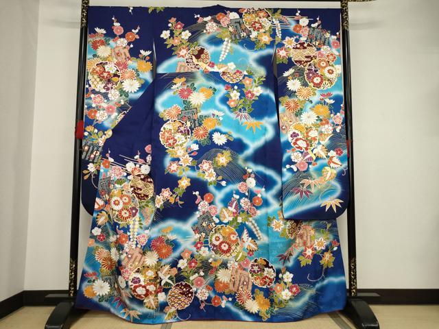 平和屋着物●豪華振袖　駒刺繍　雪輪源氏香花文　金彩　正絹　逸品　AAAT2204ck