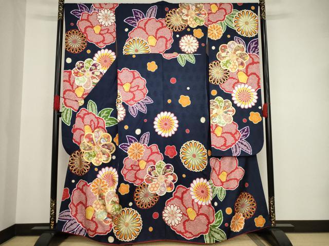 平和屋着物●豪華振袖　駒刺繍　絞り　吉祥舞花文　金彩　正絹　逸品　AAAT2215ck