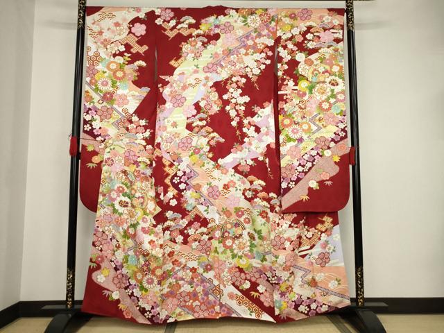 平和屋着物●豪華振袖 　駒刺繍　吉祥花鞠文　金彩　正絹　逸品　AAAT2218ck