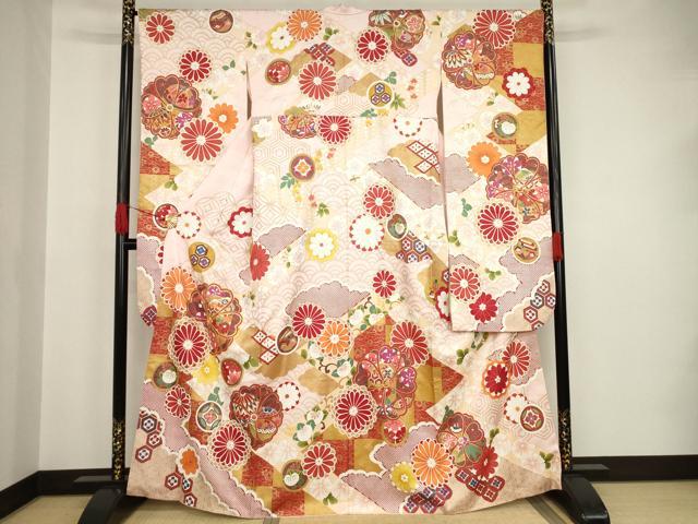 平和屋着物●豪華振袖　駒刺繍　舞花文　正絹　逸品　AAAT2221ck