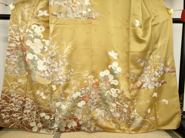 平和屋着物□訪問着 駒刺繍 花蝶文 金彩 正絹 逸品 未使用
