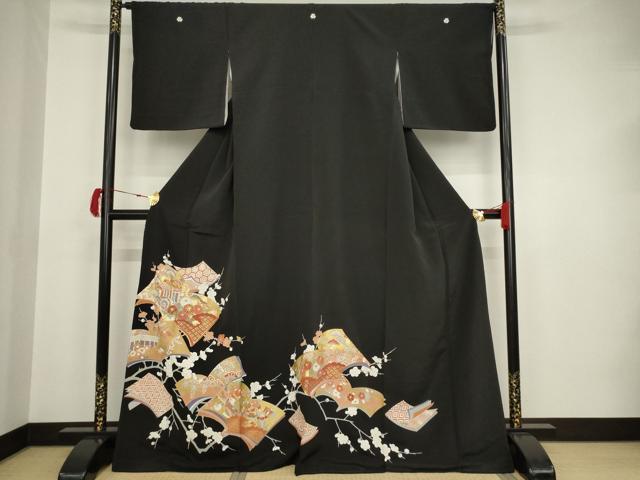 平和屋着物●創業460年・千總　黒留袖　駒刺繍　冊子花文　金彩　正絹　逸品　AAAT2234ck
