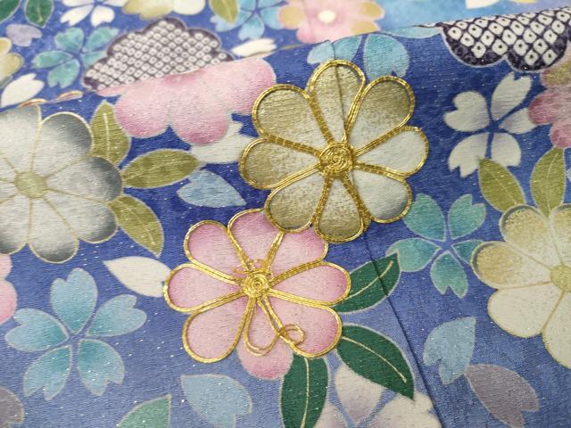 平和屋着物○訪問着 舞花文 暈し染め 金銀彩 正絹 逸品 AAAY0222zg