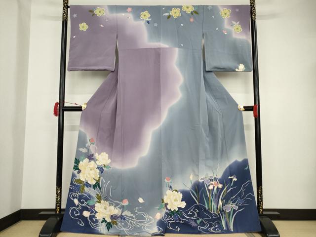 平和屋着物●訪問着　流水草花文　暈し染め　金彩　正絹　逸品　AAAT2252ck