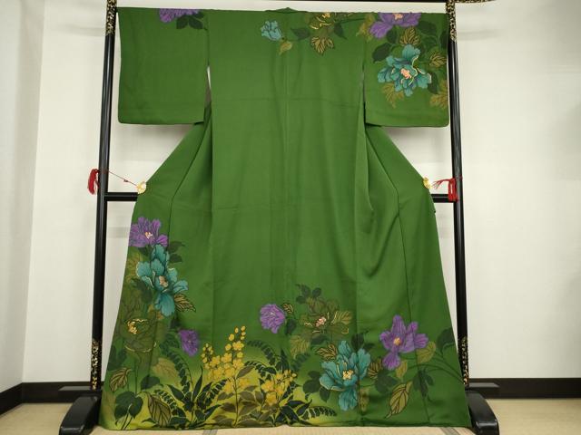 平和屋着物●訪問着　草花文　暈し染め　金彩　正絹　逸品　AAAT2261ck