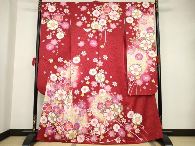 平和屋着物●豪華振袖　駒刺繍　扇面花文　暈し染め　金彩　正絹　逸品　AAAT2267ck