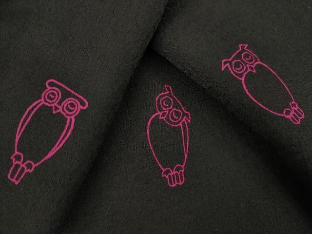 平和屋着物●上質な小紋　ミミズク　フクロウ　星　黒地　正絹　逸品　AAAT2279ck