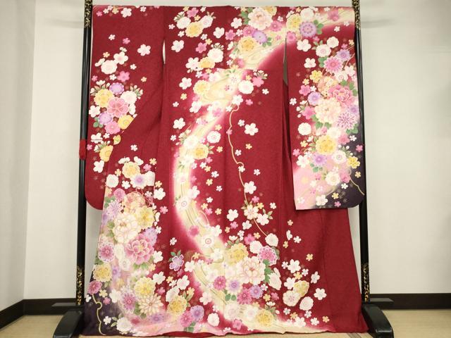 平和屋着物●豪華振袖　流水花鈴文　暈し染　金銀糸　金彩　銀通し地　正絹　逸品　AAAT2285ck