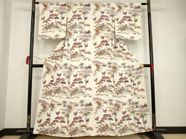 平和屋着物●訪問着　紅型　風景花鳥文　正絹　逸品　AAAT2302ck