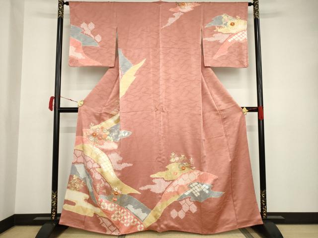 平和屋着物●創業460年・千總　訪問着　絞り　刺繍　草花文　金彩　高島屋扱い　正絹　逸品　AAAT2303ck