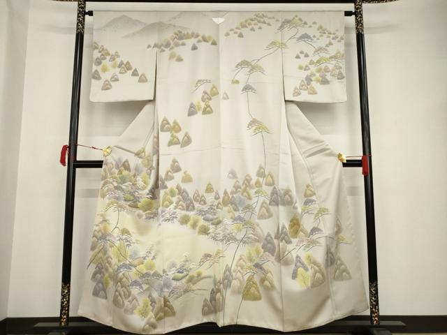 平和屋着物●訪問着　友禅　遠山樹林風景文　金糸　正絹　逸品　未使用　AAAT2305ck