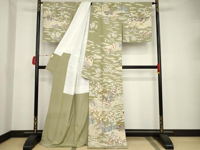 平和屋着物○極上 訪問着 友禅 駒刺繍 江戸解き文様 金彩 正絹 逸品