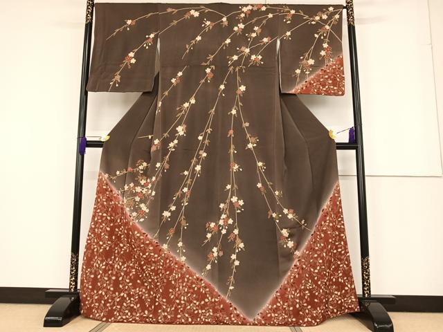 平和屋着物●訪問着　枝花文　金彩　鬼しぼ縮緬　正絹　逸品　AAAT3008np