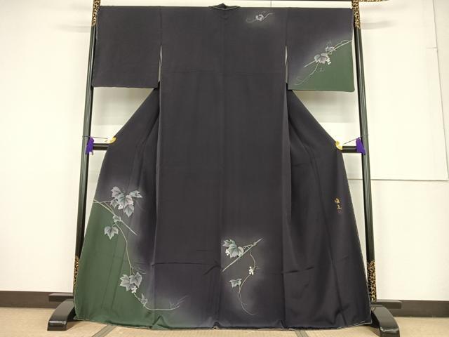 平和屋着物●城戸壇上　訪問着　手描き　葡萄蔦の葉　暈し染め　正絹　逸品　未使用　AAAT3024np