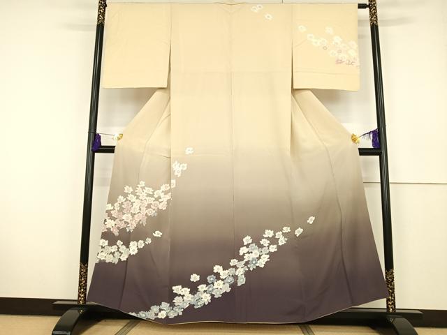 平和屋着物●十日町友禅　女流作家　遠田藤舟　訪問着　舞花文　暈し染め　正絹　逸品　AAAT3028np