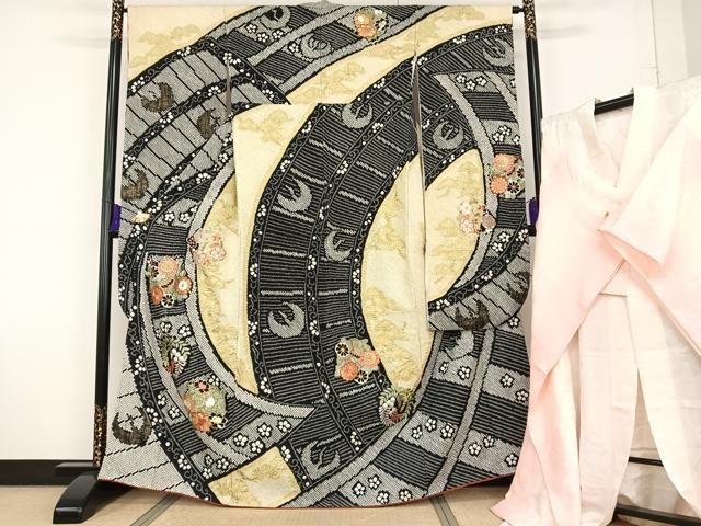 平和屋本店●豪華振袖・長襦袢セット（無双仕立て）　絞り　刺繍　花丸文　金銀糸　金彩　正絹　逸品　AAAT3030np