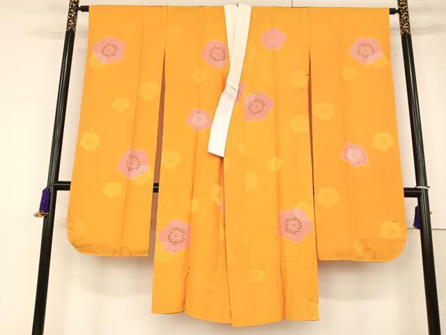 平和屋着物●振袖用長襦袢　無双仕立て　絞り　舞梅地紋　正絹　逸品　AAAT3044np