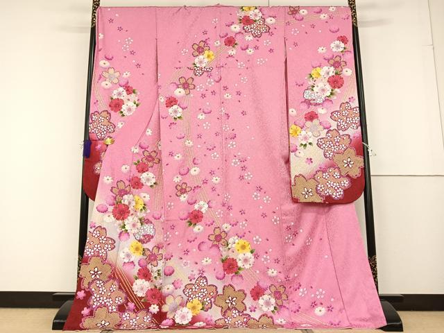 平和屋着物●豪華振袖　駒刺繍　舞花　暈し染め　金糸　銀通し地　正絹　逸品　AAAT3048np