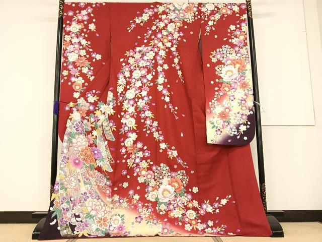 平和屋着物●豪華振袖　鬘帯舞花文　暈し染め　金銀彩　銀通し地　正絹　逸品　AAAT3051np