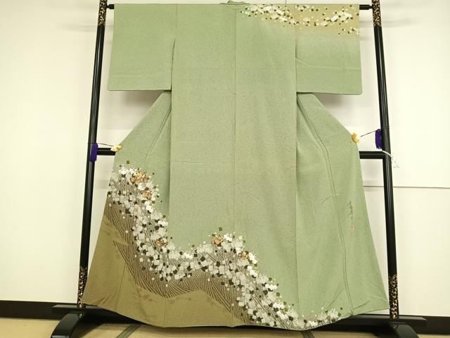 平和屋着物●中島博司　訪問着　桐　箔散らし　暈し染め　金彩　正絹　逸品　AAAT3060np