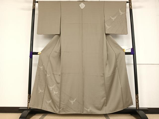 平和屋着物●染色作家　斉藤三才　訪問着　寿光織　三才鳥　銀糸　正絹　逸品　AAAT3097np