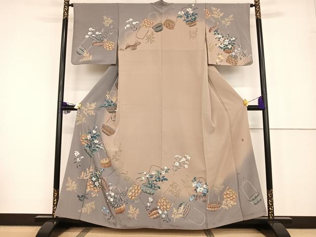 平和屋着物●京友禅工芸作家　小宮山彌一　訪問着　花籠文　暈し染め　正絹　逸品　AAAT3124np