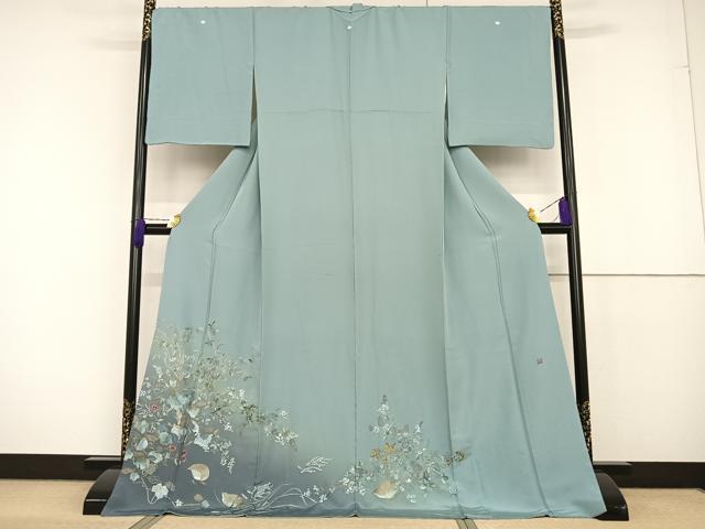 平和屋着物●山口美術織物 皇室 伊勢神宮御用 西陣織 色留袖 総刺繍 鶉に枝花文 暈し染め 金銀糸 ロング丈 正絹 逸品 AAAT3133np