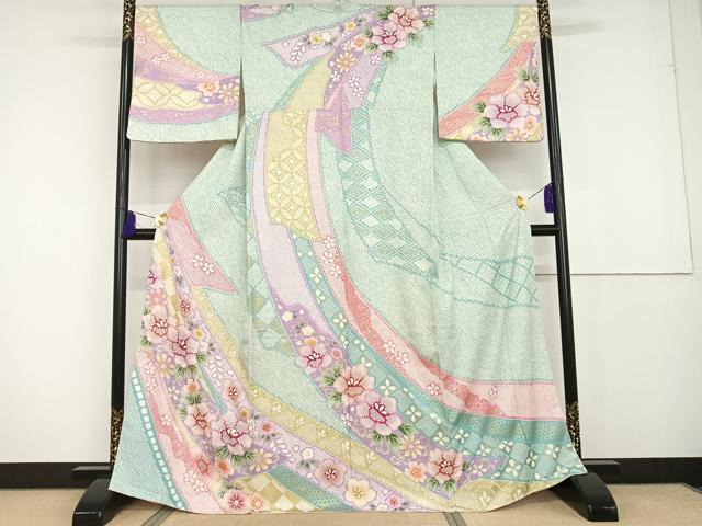 平和屋着物●訪問着　束ね熨斗草花文　金彩　正絹　逸品　AAAT3140np