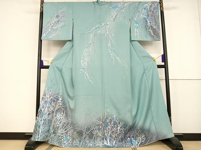 平和屋着物●訪問着　樹林文　暈し染め　銀彩　正絹　逸品　AAAT3142np