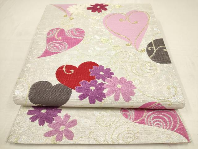 平和屋着物●振袖用　六通柄袋帯　an･an　モール　ハート　花　金銀糸　逸品　AAAT3724wj