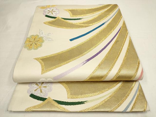 平和屋着物●振袖用　西陣　六通柄袋帯　夢浪漫　鬘帯花文　金銀糸　正絹　逸品　AAAT3735wj