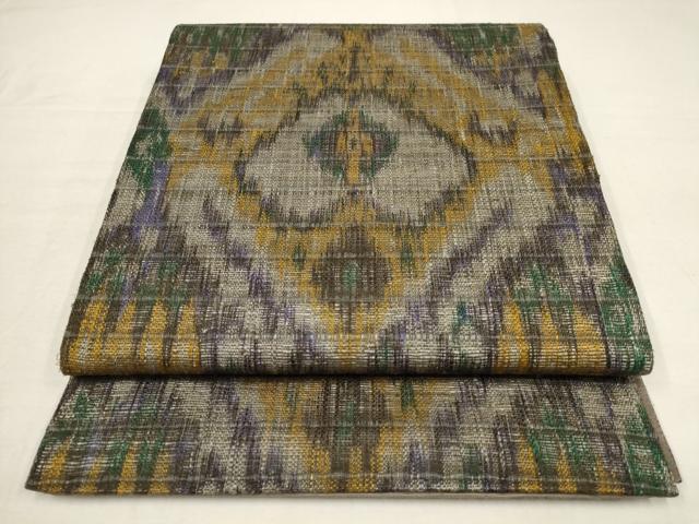 平和屋着物●六通柄袋帯　紬地　イカット柄　正絹　逸品　AAAT3763wj