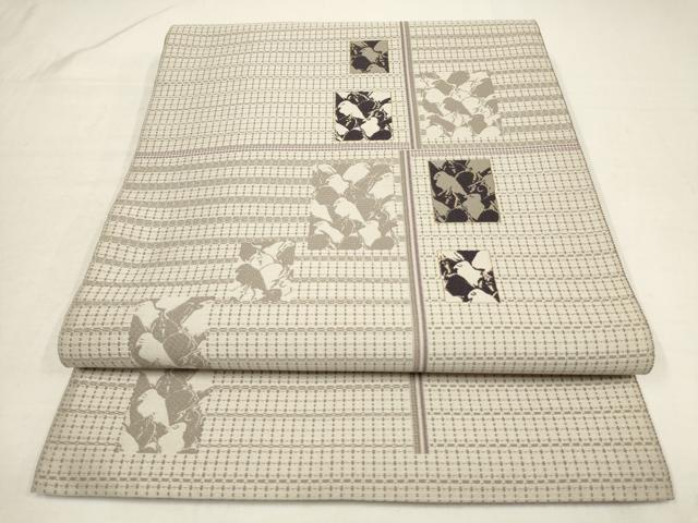 平和屋着物●本場筑前博多織　両面　六通柄袋帯　枝葉に休み鳥　金糸　正絹　逸品　AAAT3765wj