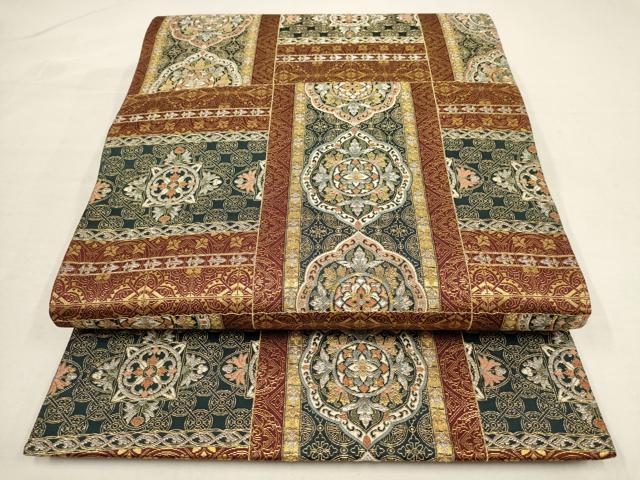 平和屋着物●極上　六通柄袋帯　優双錦　吉祥花唐草文　金銀糸　正絹　逸品　AAAT3805wj