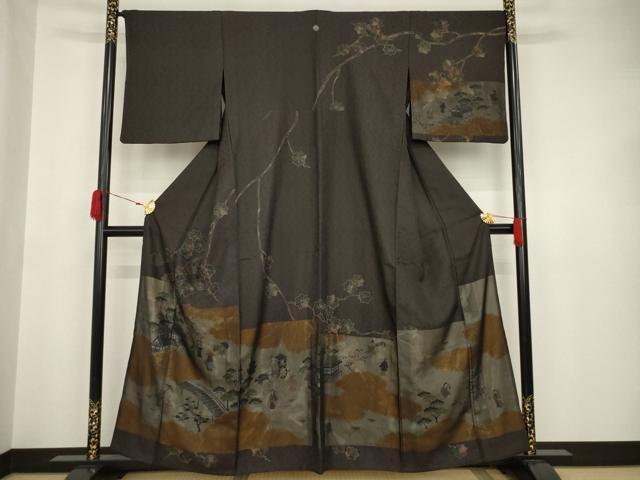 平和屋着物●訪問着　人物風景文　透かし織　金彩　正絹　逸品　AAAT5090ck