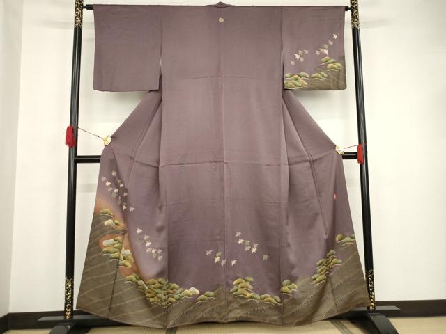 平和屋着物●ファッションデザイナー 花井幸子　訪問着　駒刺繍　立波松文　千鳥　暈し染　金彩　やまと誂製　正絹　逸品　AAAT5155ck
