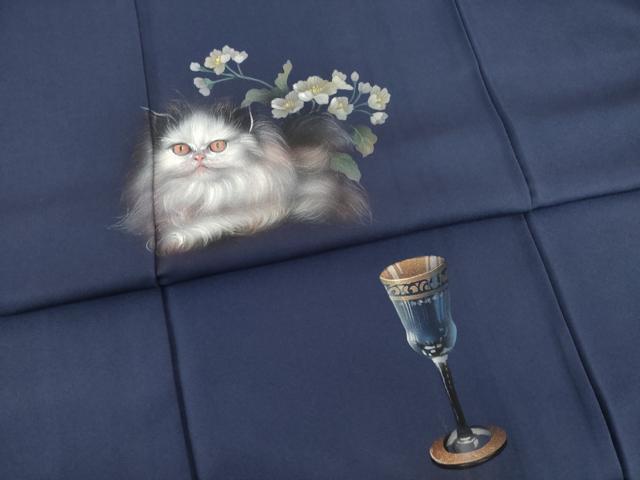 平和屋着物●訪問着　手描き　猫　暈し染め　正絹　逸品　AAAT5166ck