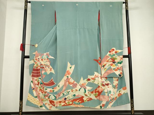 平和屋着物●アンティーク　大正ロマン　振袖　鬘帯吉祥文　金彩　正絹　逸品　AAAT5185ck