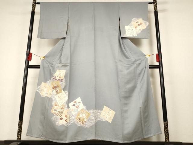 平和屋着物▽訪問着　単衣　色紙重ね草花文　正絹　逸品　未使用　AAAT5618iu