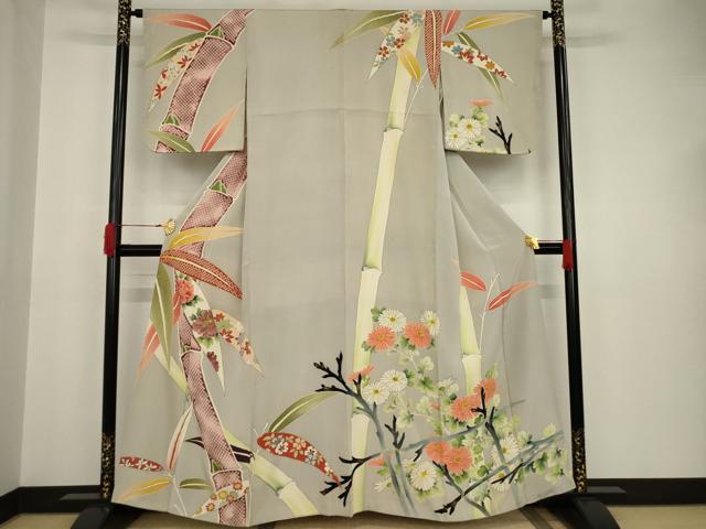 平和屋着物●極上　アンティーク　大正ロマン　訪問着　笹竹文　金彩　正絹　逸品　AAAT6607ck