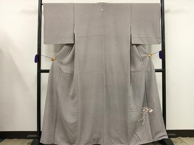 平和屋着物■京加賀友禅　百貫達雄　色無地　梅鼠色　正絹　逸品　AAAT6862mf