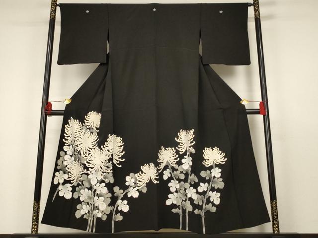 平和屋着物▽豪華黒留袖　単衣　友禅　菊聖秀　乱菊　暈し染め　金彩　正絹　逸品　AAAT7200iu