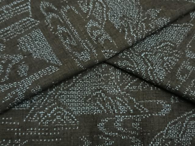 平和屋着物▽本場結城紬　重要無形文化財　単衣　100亀甲　風景文　正絹　逸品　AAAT7441fy