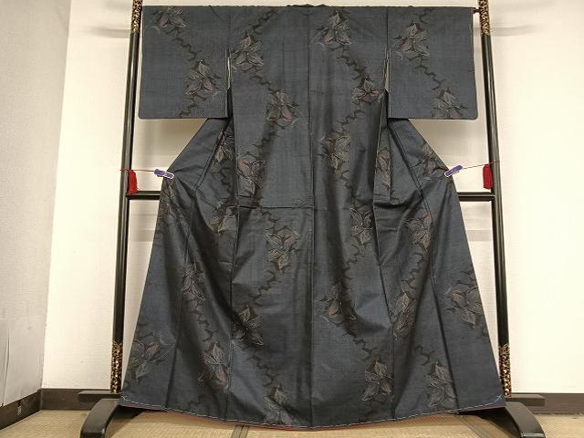 平和屋着物●本場大島紬　９マルキ　草花文　正絹　逸品　未使用　AAAT9408np